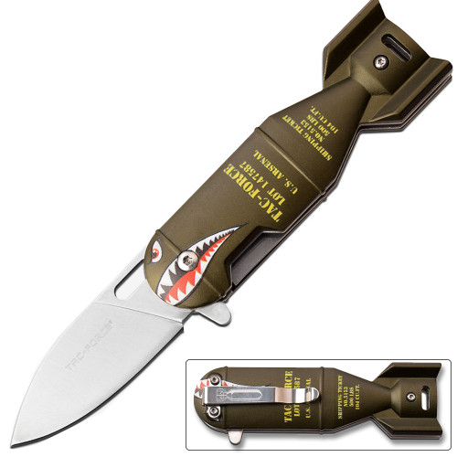 Spring Assisted Hand Bomb Style Knife WORK Army Green - Edge Import