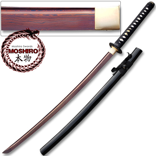 MOSHIRO Red Damascus Katana Red Oxidized 1060 High Carbon Steel Sword ...