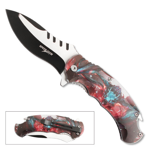 3D Printed SPEED TECH Spring Assisted Fantasy Dragon Pocket Knife ...