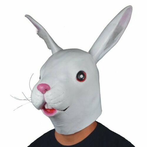 Deluxe RUBBER RABBIT MASK Bunny Full Head Latex Animal Costume Mascot ...
