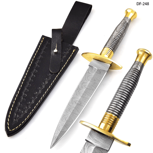 White Deer British Commando Round Handle Brass Guard Damascus Blade ...