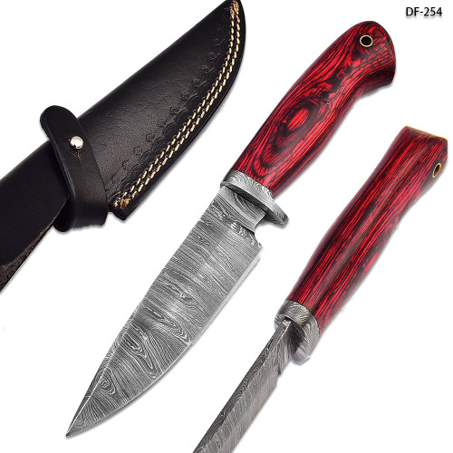 White Deer Damascus Bolster Hand Forge Hunter Knife Red Frost Wood ...