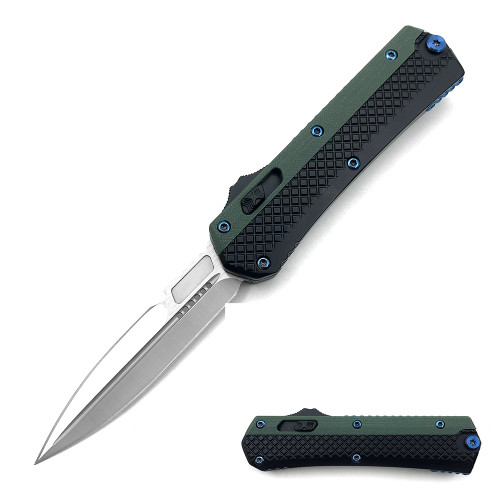 Double Edge Black & Light Green 2 Tone Handle OTF Knife - Edge Import