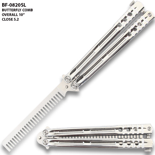 Silver Stainless Steel Folding Butterfly Balisong Comb - Edge Import