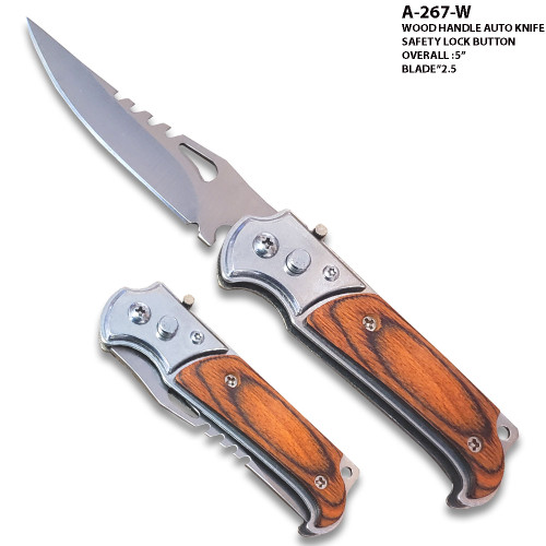 Auto Push Button Wood Handle Pocket Knife - Edge Import
