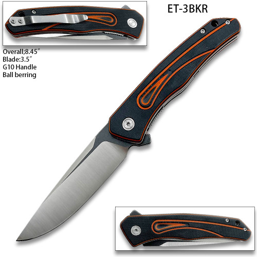 G-10 Ball Bearing opening Folding Knife Black & Red Handle - Edge Import