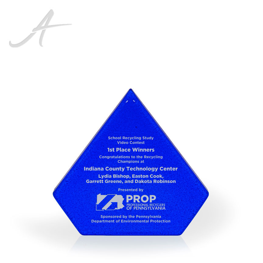 Hope Cobalt Diamond Recycled Glass Award | Engraved Glass Awards ...