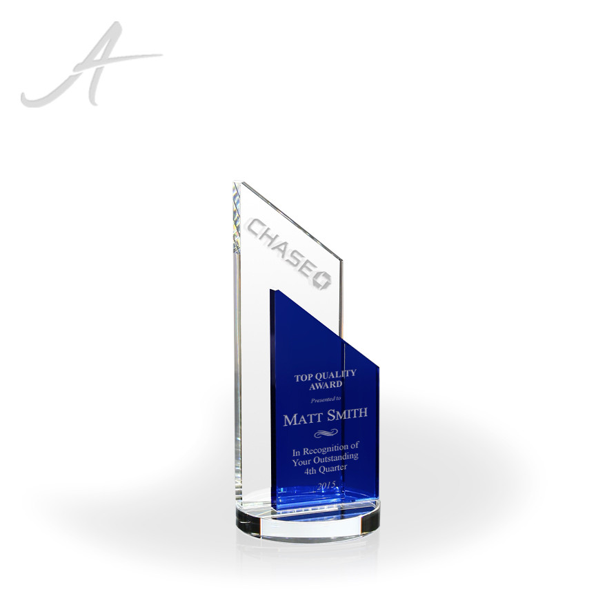 Spire Blue and Clear Award With Metal Base | Engraved Crystal Awards ...