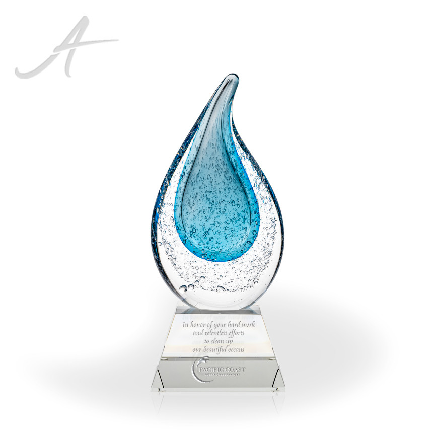 Rainey Blue Flame Art Glass Award - Clear Pyramid Base | Art Glass ...