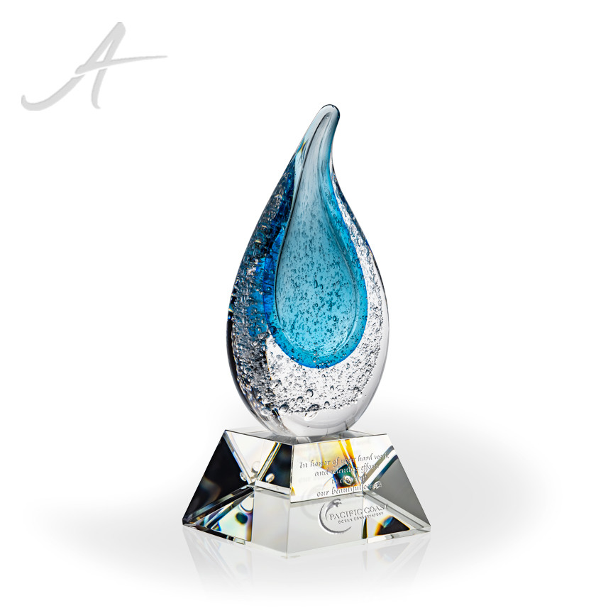 Rainey Blue Flame Art Glass Award - Clear Pyramid Base | Art Glass ...