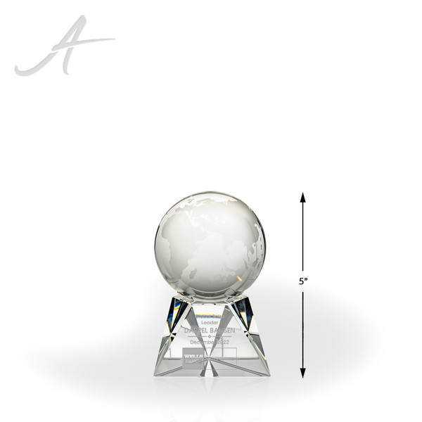 World Globe on Triangle Base - 5 1/8" Tall | Engraved Crystal Awards ...