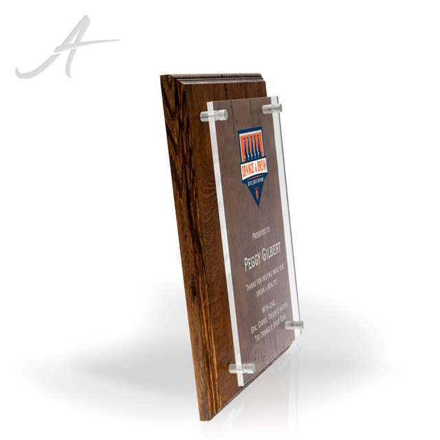 Lumberton UV Print Reclaimed Oak and Acrylic Award Plaque | Eco Award ...