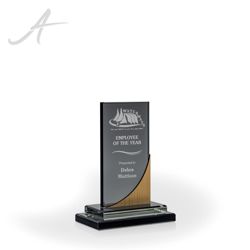 Ebony Smoke Glass Award with Birch Accent | Engraved Glass Awards ...