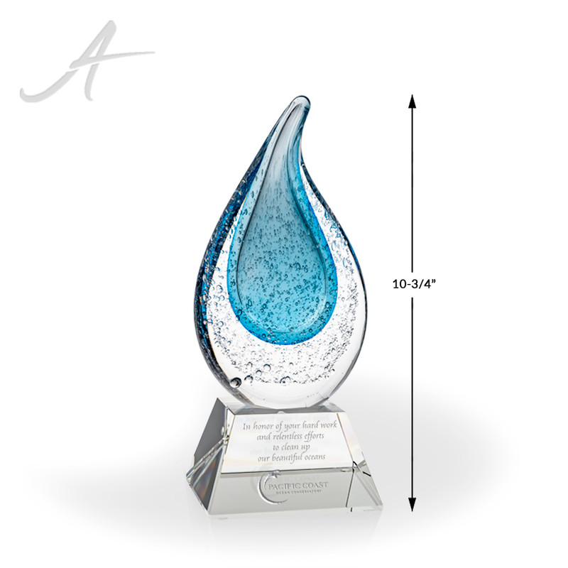 Rainey Blue Flame Art Glass Award - Clear Pyramid Base | Art Glass ...