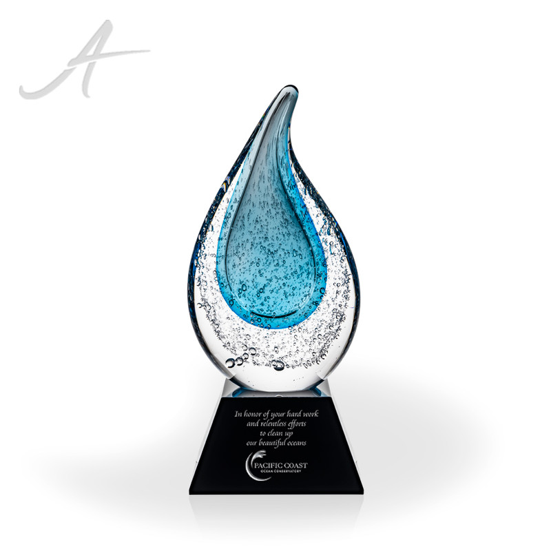 Rainey Blue Flame Art Glass Award - Black Pyramid Base | Art Glass ...