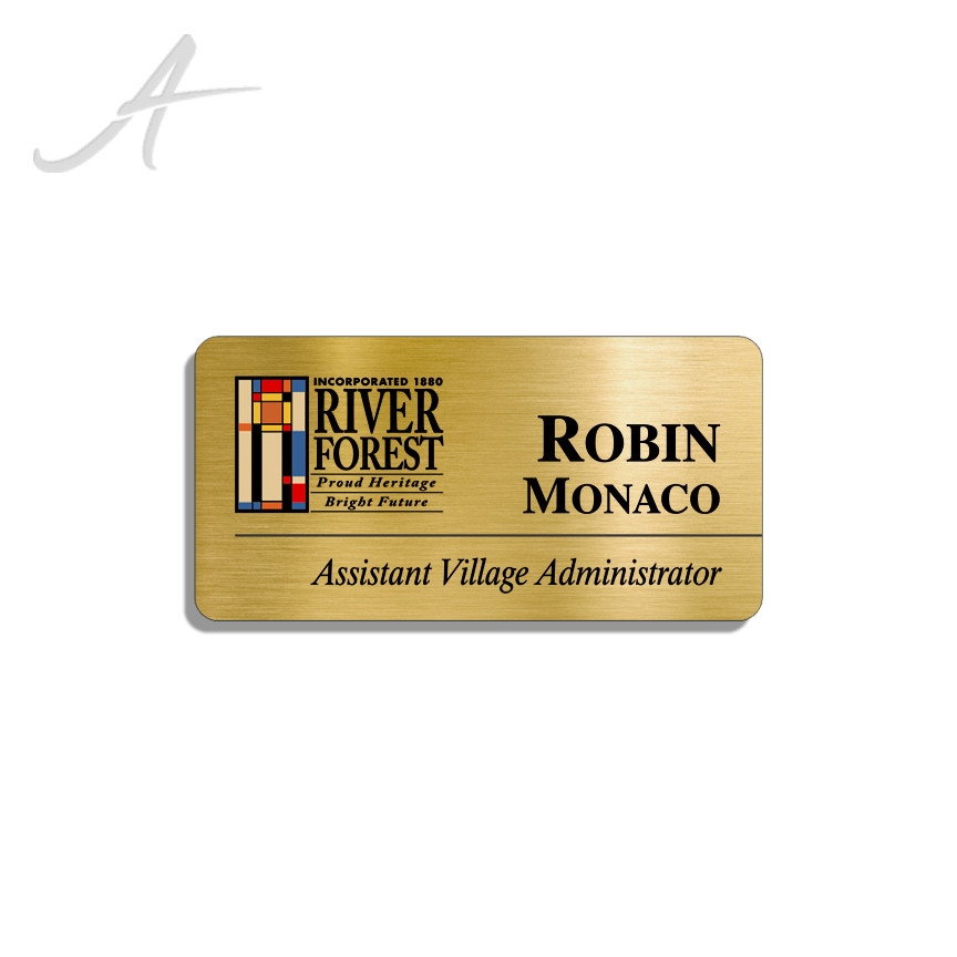 Full Color Aluminum Brushed Gold Name Badge 3" x 1.5" | Name Badges and ...