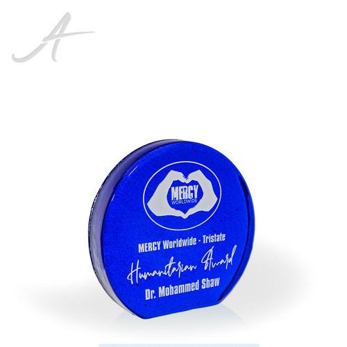 Ocean Cobalt Disc Recycled Glass Award | Engraved Glass Awards ...