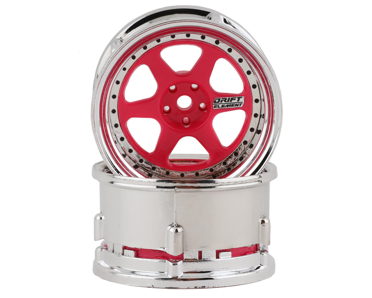 DS Racing Drift Element 6 Spoke Drift Wheels (Pink Face/Chrome Lip ...