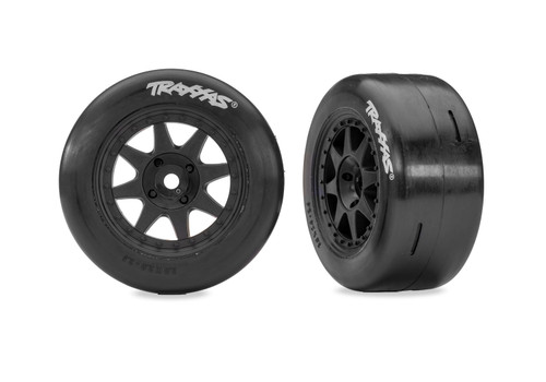 Traxxas 10876-BLK Black Front Mini Rally Wheels w/ Slick Tires (Hard ...