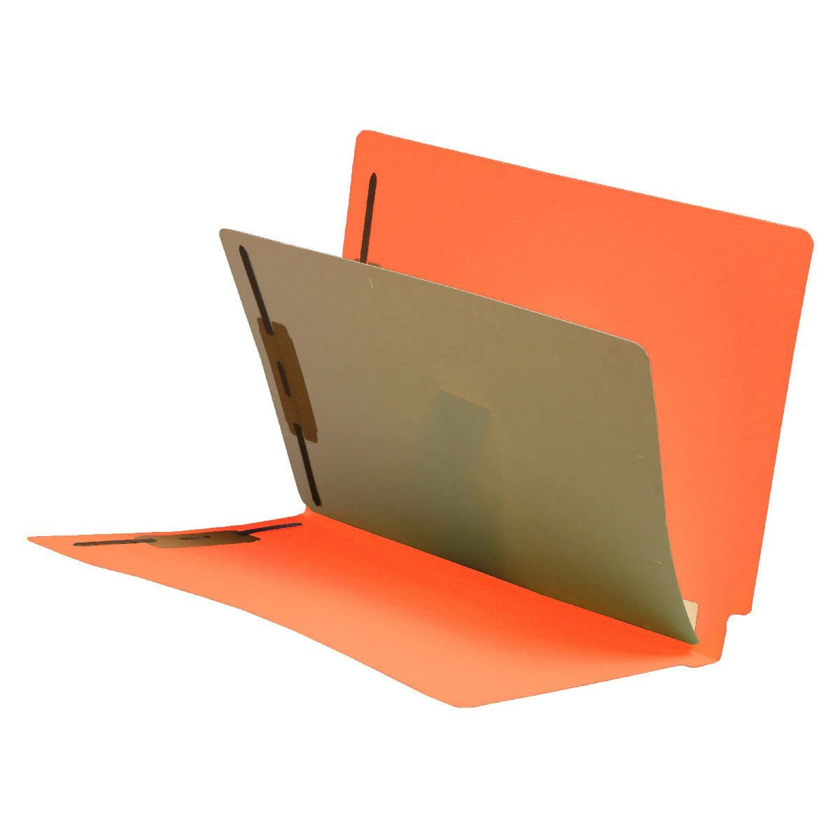 Orange letter size reinforced end tab folder with 2" bonded fastener on ...