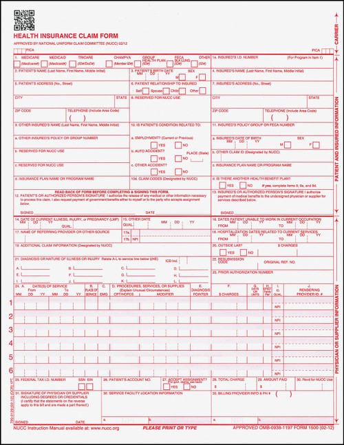 Tabbies 14540 - HEALTHCARE FORMS CMS/HCFA 1500 CLAIM FORMS, CMS/HCFA ...