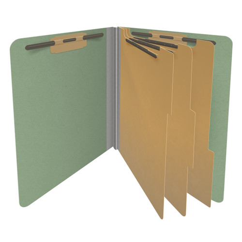 Green letter size end tab three divider classification folder with 3 ...