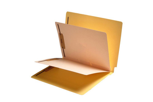 Yellow letter size reinforced end tab folder with 2" bonded fastener on ...
