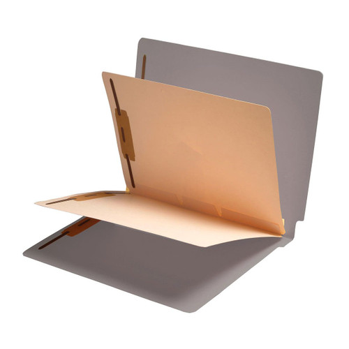 Gray letter size reinforced end tab folder with 2" bonded fastener on ...