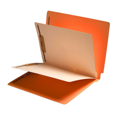 Orange letter size reinforced end tab folder with 2" bonded fastener on ...