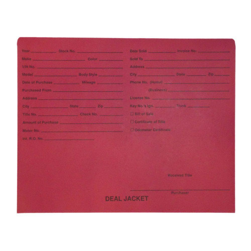 Red letter size auto dealer jacket with front printed. 11 pt red stock ...