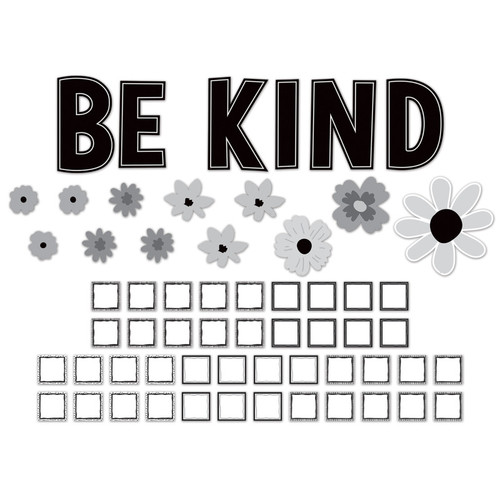 Black and White Floral Be Kind Bulletin Board Set, 60 Pieces