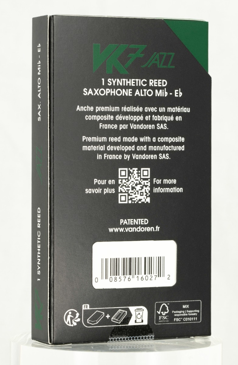VANDOREN ALTO SAX SYNTHETIC JAZZ REED VK7 - Curly Woodwind