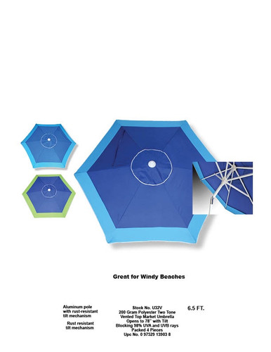 Vented Top Market Umbrella 6.5ft Two Tone - Marconi's Beach Outfitters