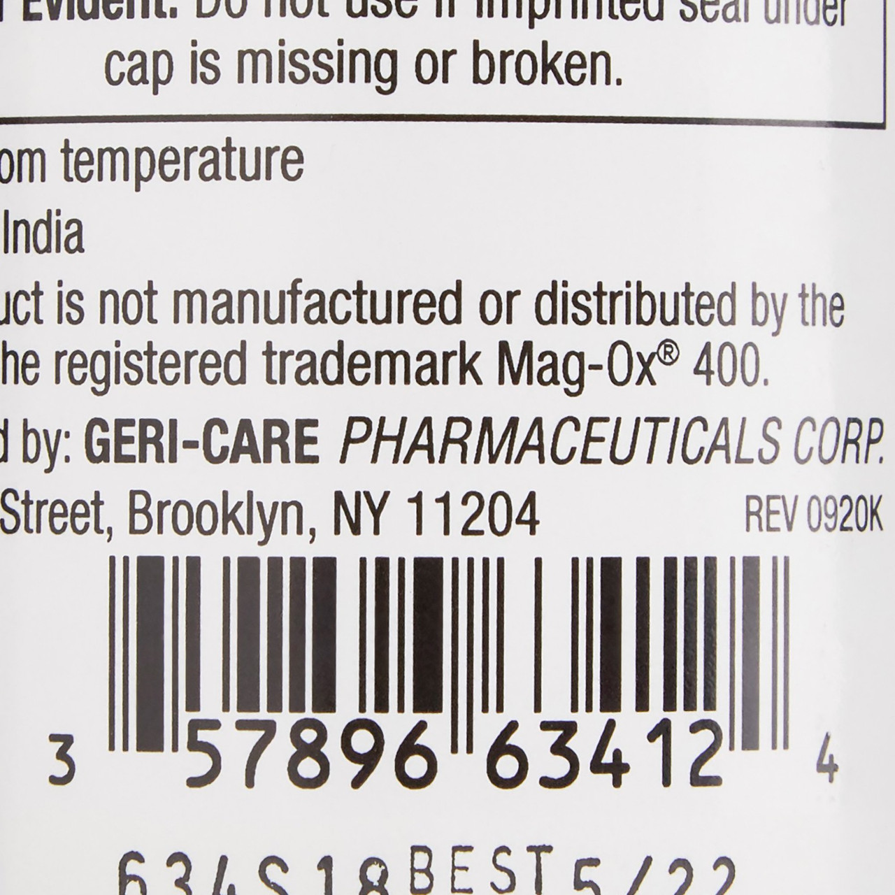 Mineral Supplement Geri-Care Magnesium Oxide 400 mg Strength Tablet