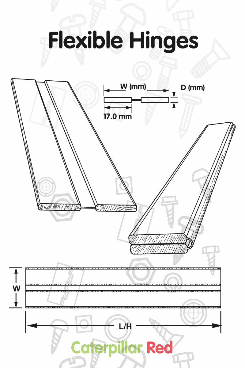 4x Clear, Flexible Acrylic Hinges, 100mm. Low Profile, Living Flex Hinge