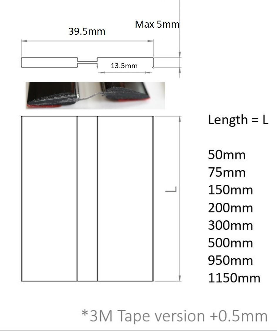 3x 300mm Black low profile flex hinges, flexible living hinges ...