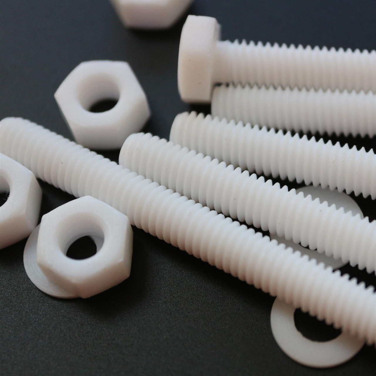 5x PTFE Hex Head, M6 x 60mm, Plastic Nuts and Bolts (Screws), Washers ...