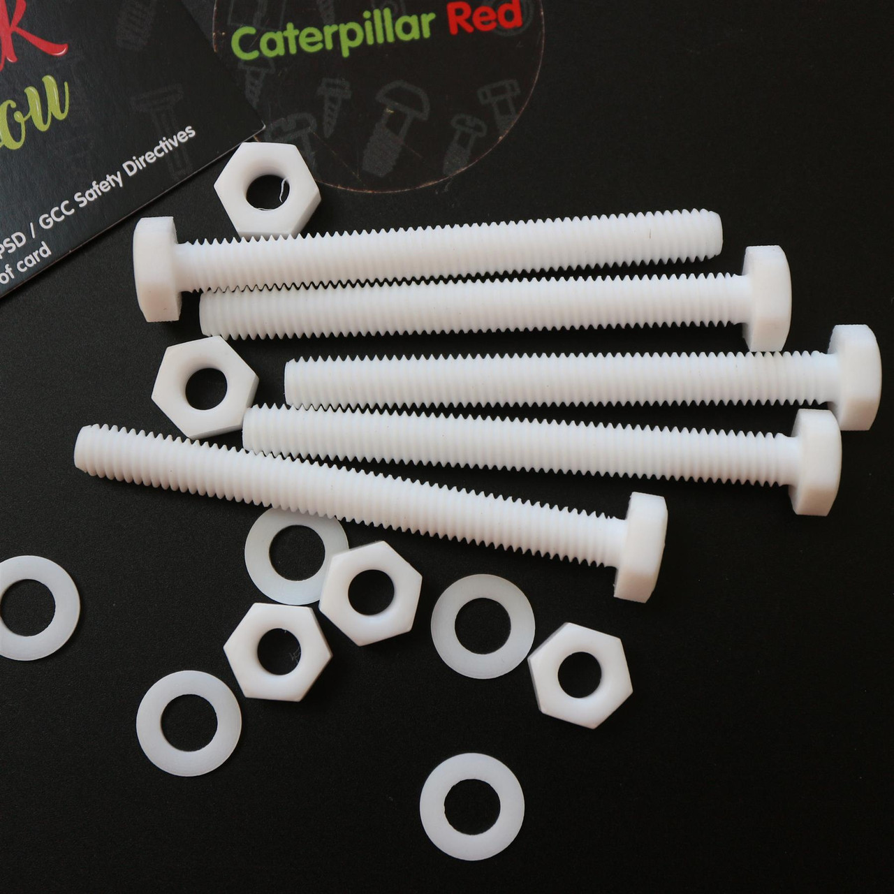 5x PTFE Hex Head, M6 x 60mm, Plastic Nuts and Bolts (Screws), Washers ...