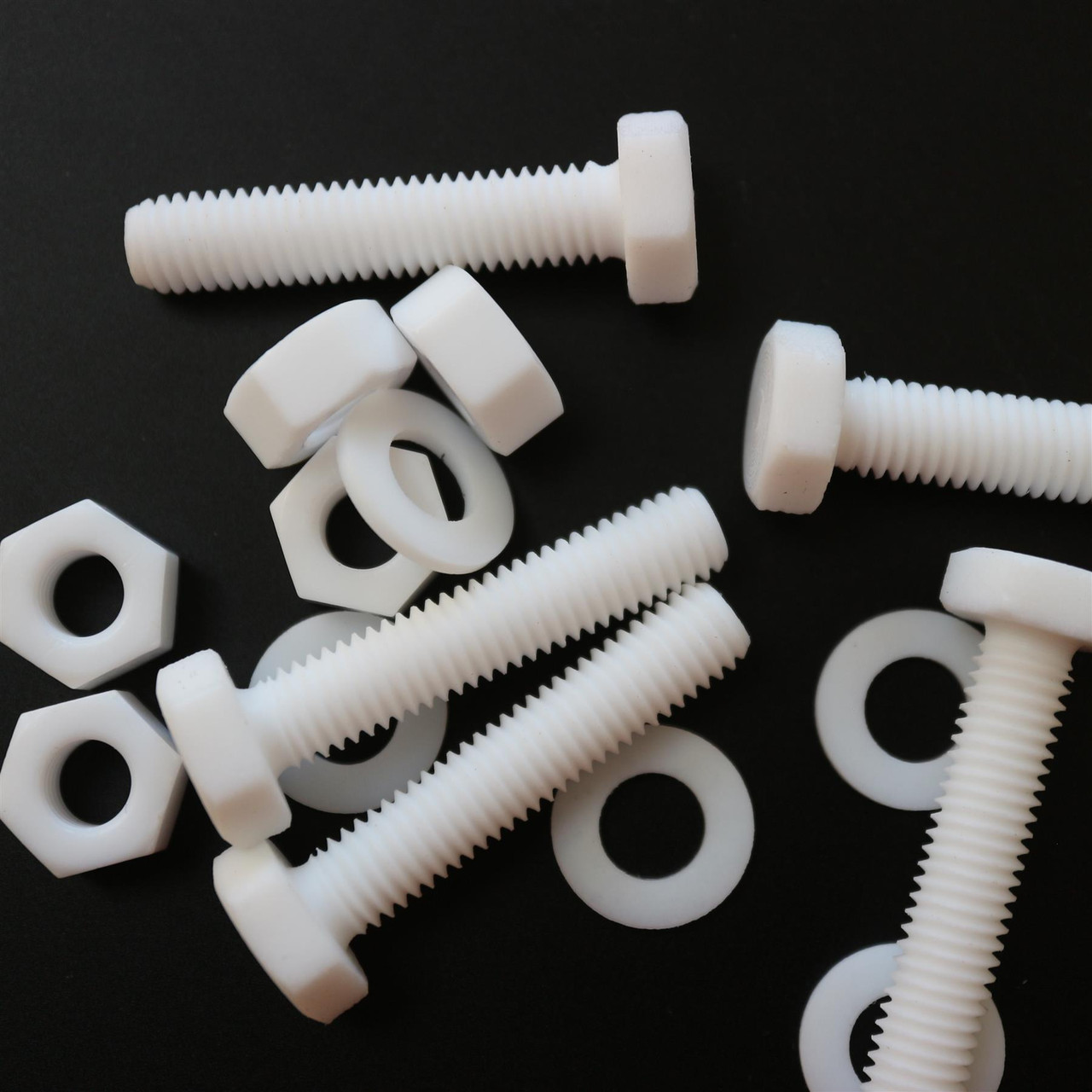 5x PTFE Hex Head, M8 x 40mm, Plastic Nuts and Bolts (Screws), Washers ...