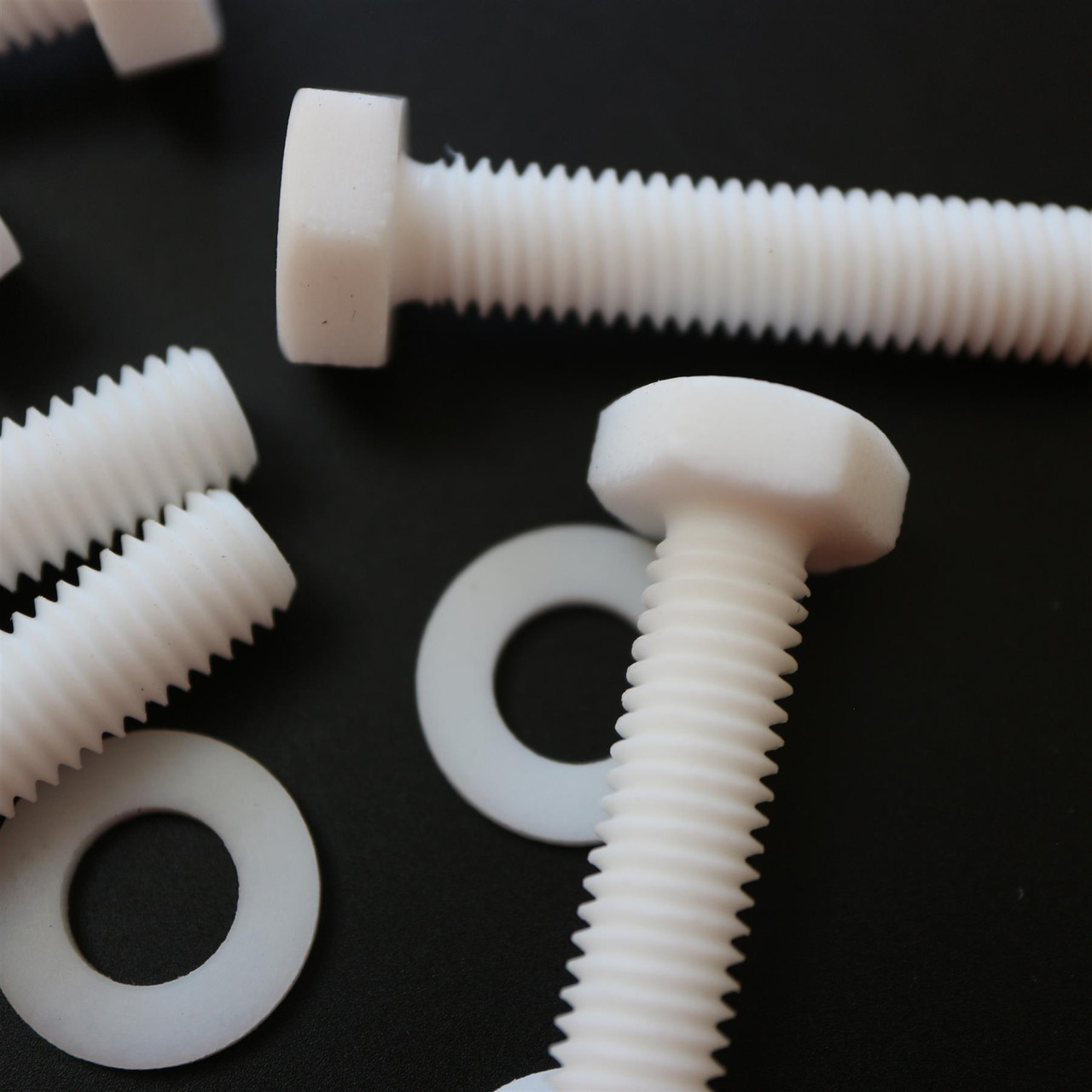 5x PTFE Hex Head, M8 x 40mm, Plastic Nuts and Bolts (Screws), Washers ...