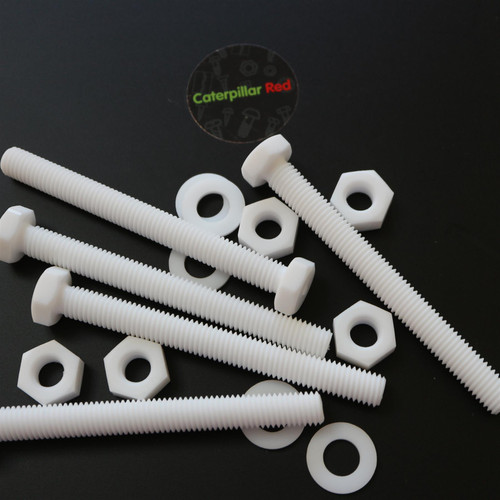 5x PTFE Hex Head, M10 x 100mm, Plastic Nuts and Bolts (Screws), Washers ...