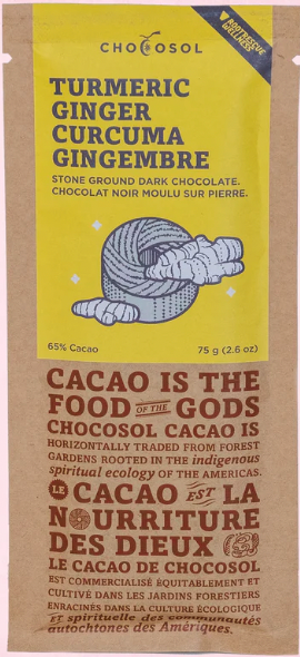 Chocosol Turmeric Ginger 65% Chocolate Bar - No Nuts About Us