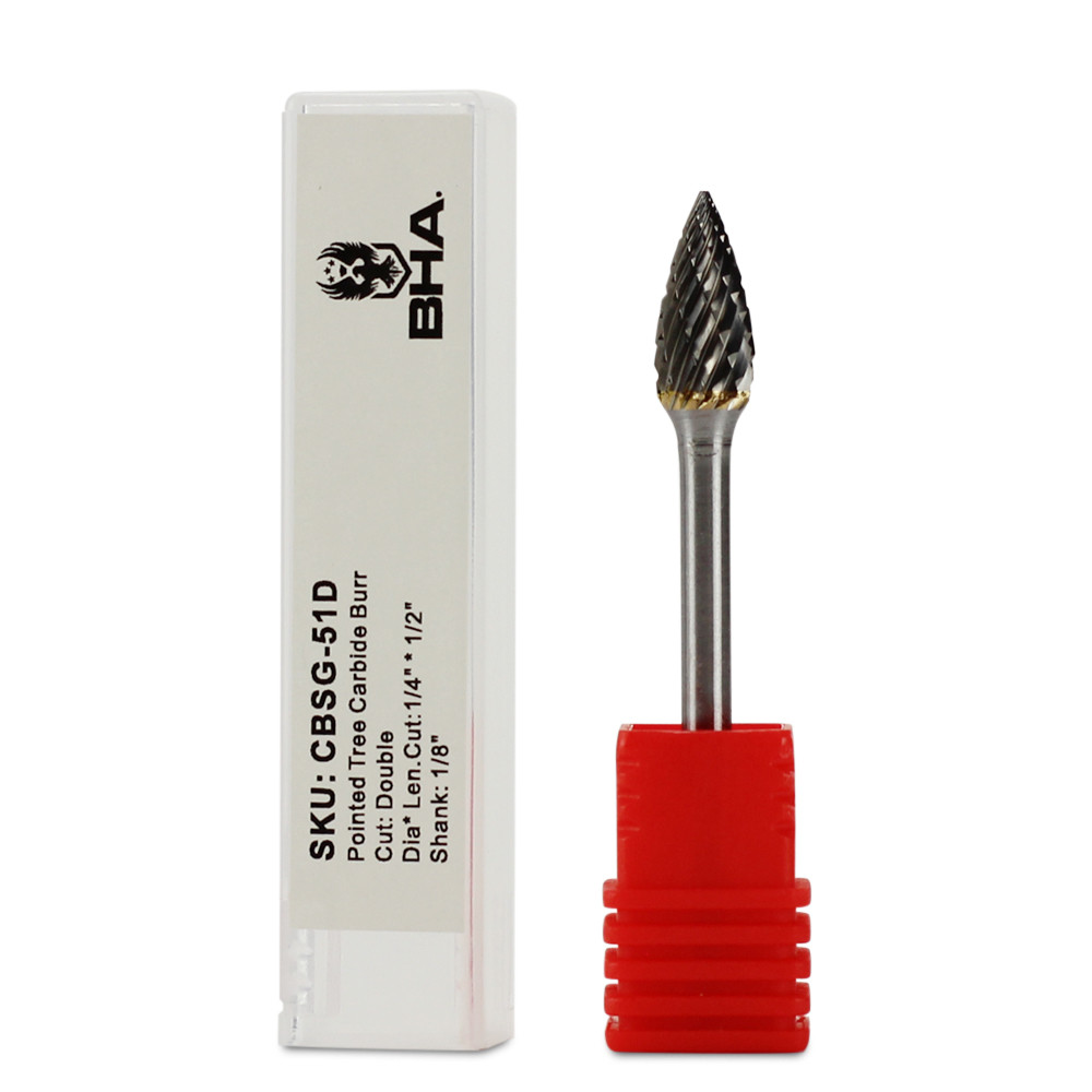 Pointed Tree Tungsten Carbide Burr, Double Cut - 1/8" Shank