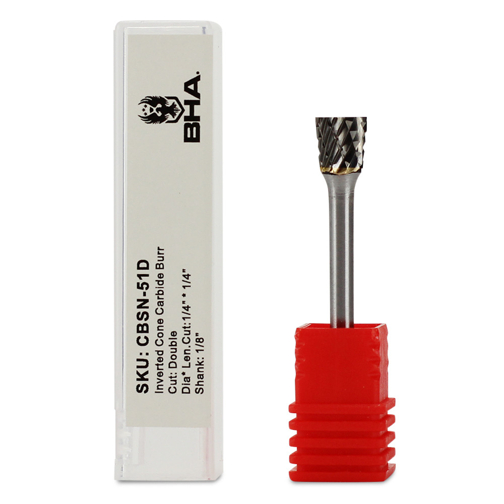 Inverted Cone Tungsten Carbide Burr, Double Cut - 1/8" Shank