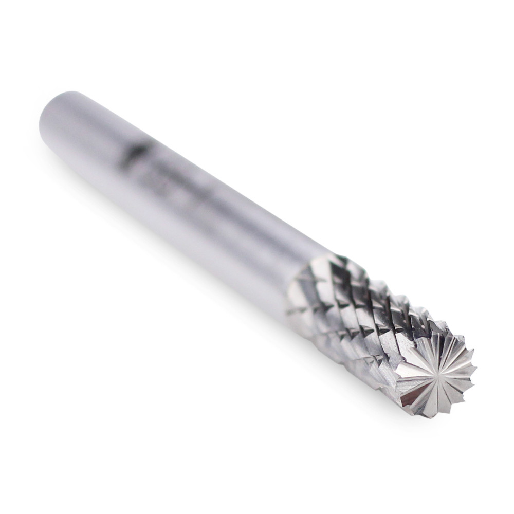 Cylinder End Cut Tungsten Carbide Burr, Double Cut - 1/4" Shank