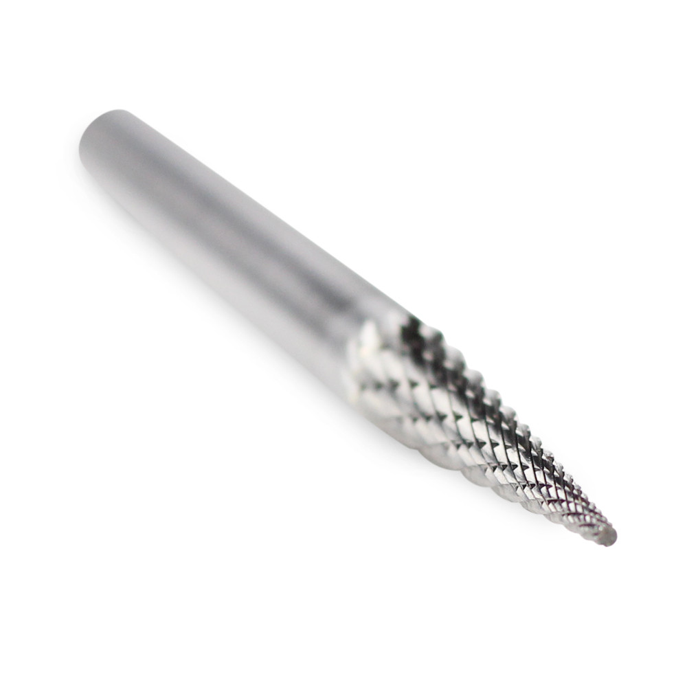 Pointed Cone Tungsten Carbide Burr, Double Cut - 1/4" Shank