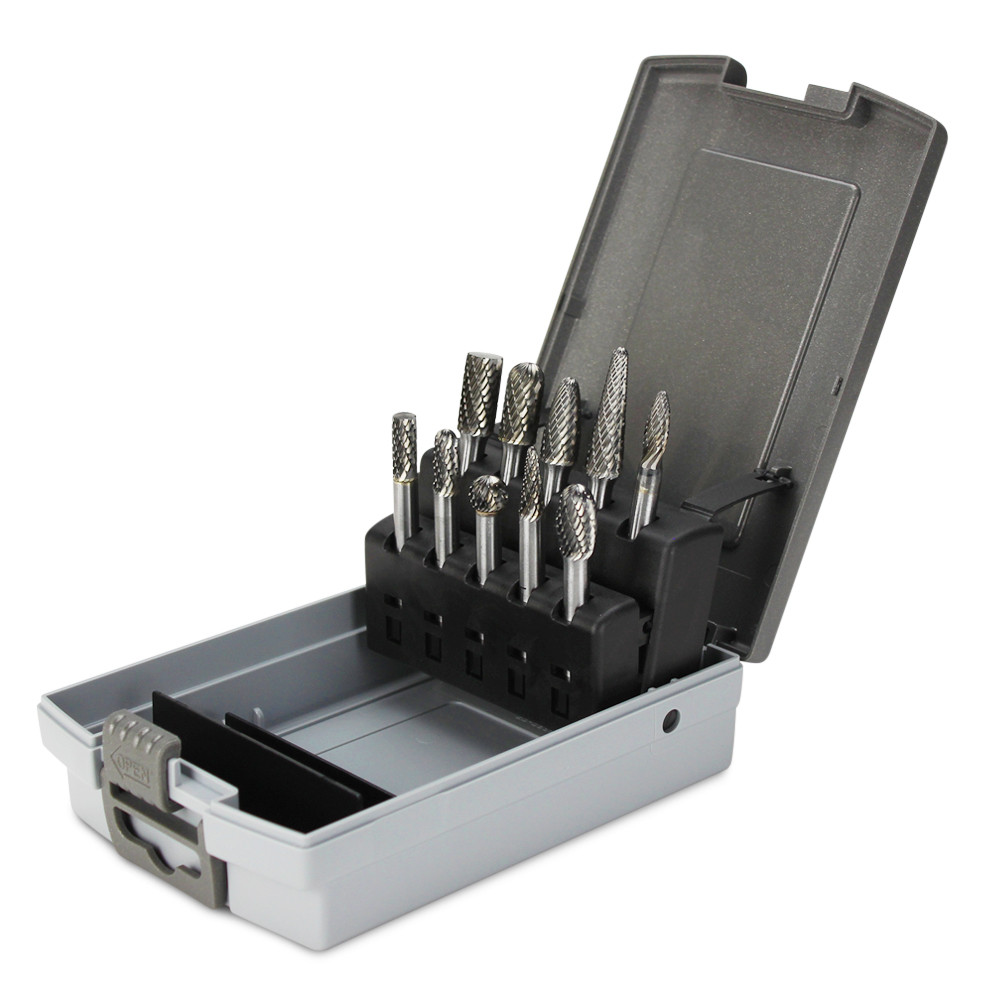 10 Piece Tungsten Carbide Burr Set, Double Cut – 1/4” Shank