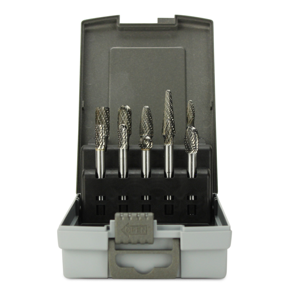 10 Piece Tungsten Carbide Burr Set, Double Cut – 1/4” Shank