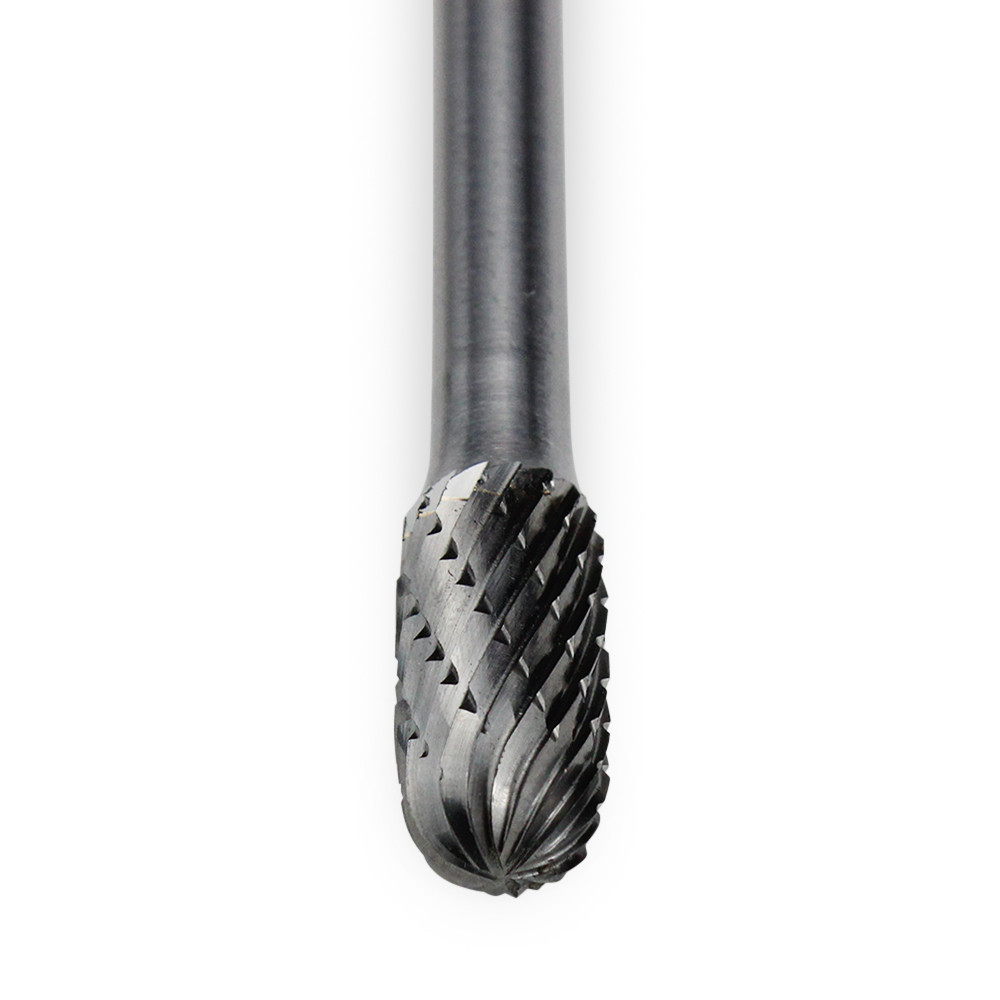 Cylinder Radius End Tungsten Carbide Burr, Double Cut - Long 1/4" Shank