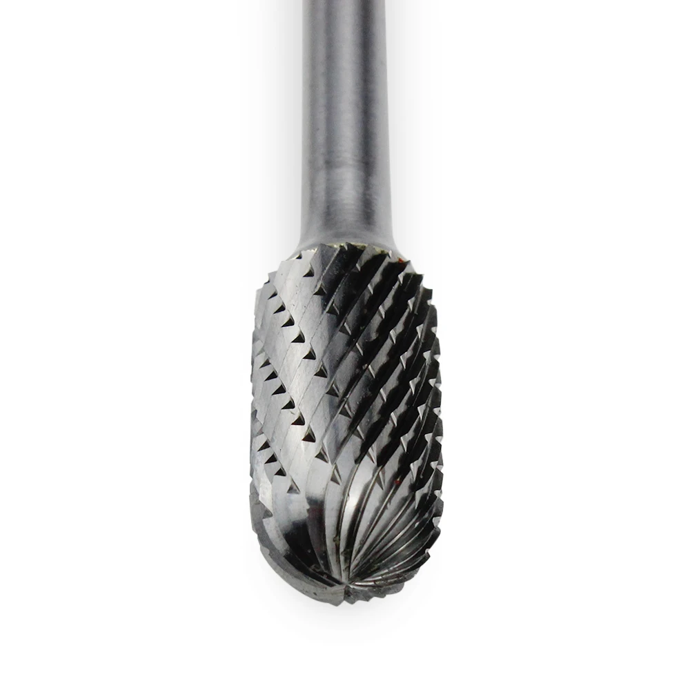 Cylinder Radius End Tungsten Carbide Burr, Double Cut - Long 1/4" Shank